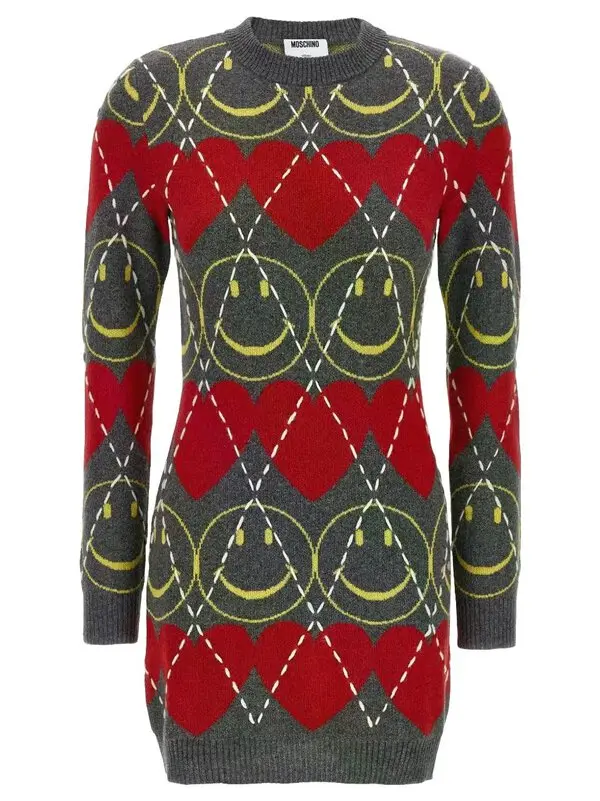 Moschino Smiley® Argyle-pattern Dress - Grey