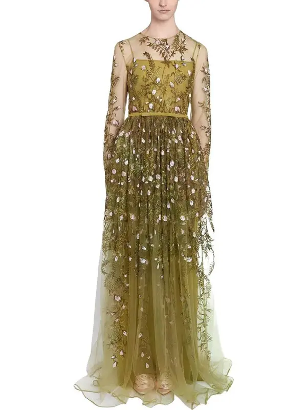 Giambattista Valli Embroidered Tulle Long Dress - Green