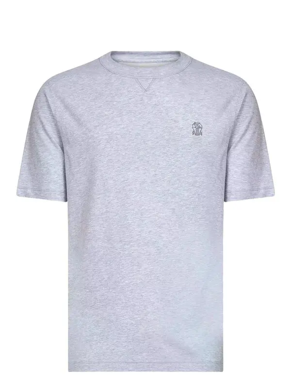 Brunello Cucinelli Crew-neck Embroidered-logo T-shirt - Grey