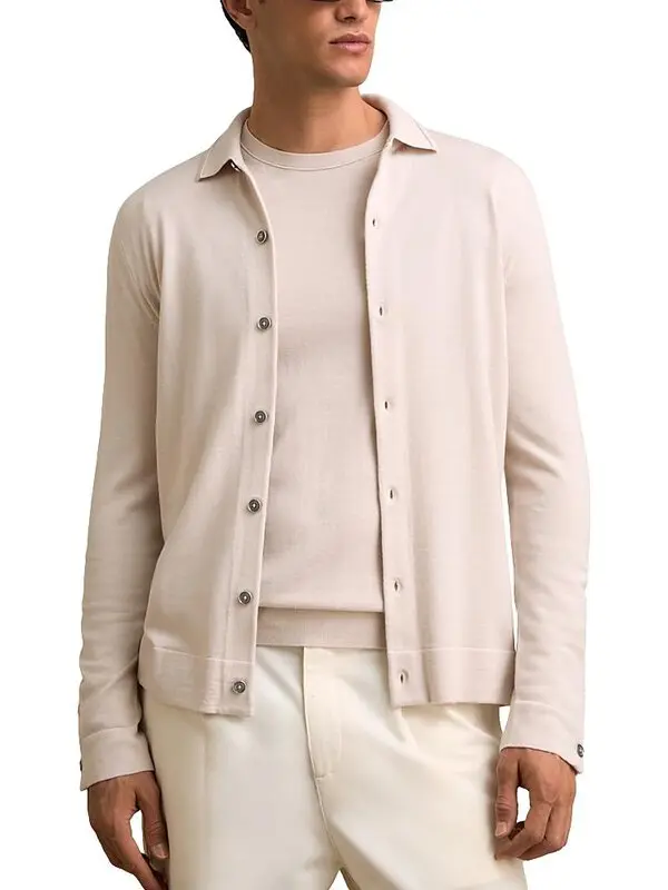REISS Regular Fit Merino Wool Cardigan - Beige