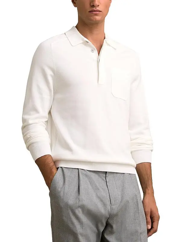 REISS Regular Fit Long Sleeve Polo Sweater - White