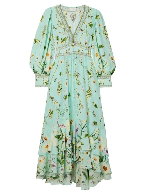 Camilla Crystal-embellished Printed Silk Crepe De Chine Maxi Dress - Blue