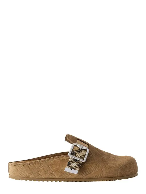 Burberry Urchin Canvas-jacquard Trimmed Textured-suede Clogs - Neutrals