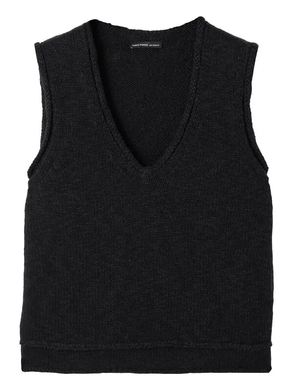 JAMES PERSE Ribbed Cotton And Linen-blend Tank - Black