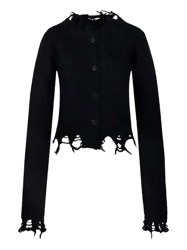 HAIKURE Frayed-hem Distressed Cardigan - Black