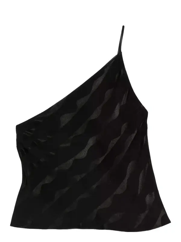 Rixo Wave-pattern One-shoulder Top - Black