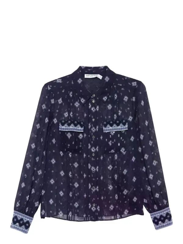 SELF-PORTRAIT Patterned Chiffon Blouse - Blue
