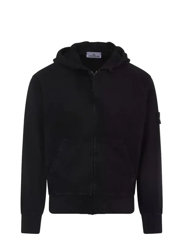 Stone Island Logo-patch Zip-up Hoodie - Black