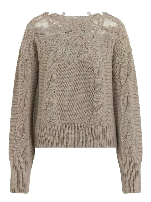 Ermanno Scervino Lace-insert Cable-knit Sweater - Brown