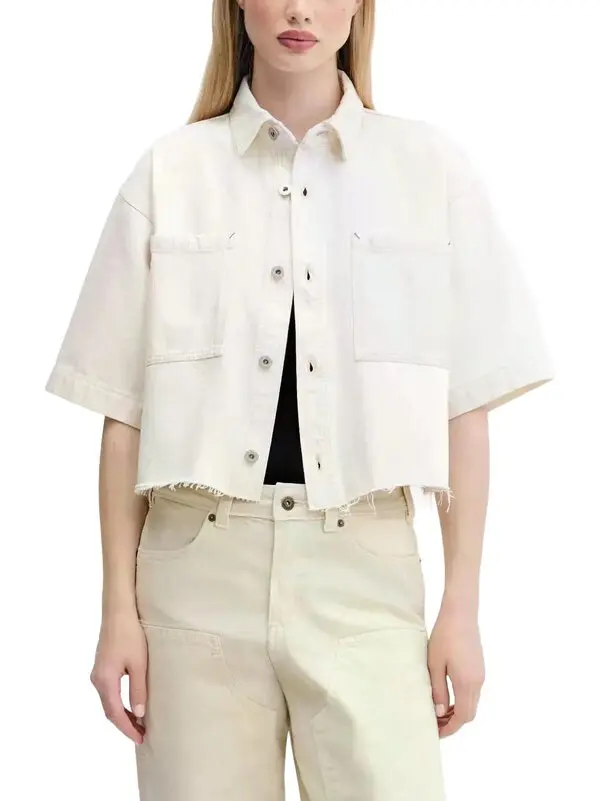Hugo Frayed-hem Patch-pockets Shirt - Neutrals