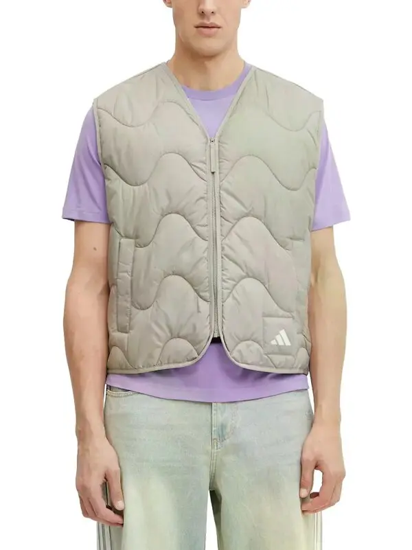 Adidas Logo-patch Quilted-wave Vest - Grey