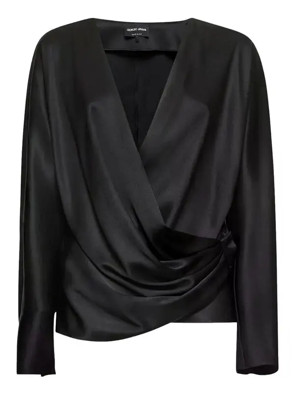 Giorgio Armani Crossed-neckline Draped Blouse - Black