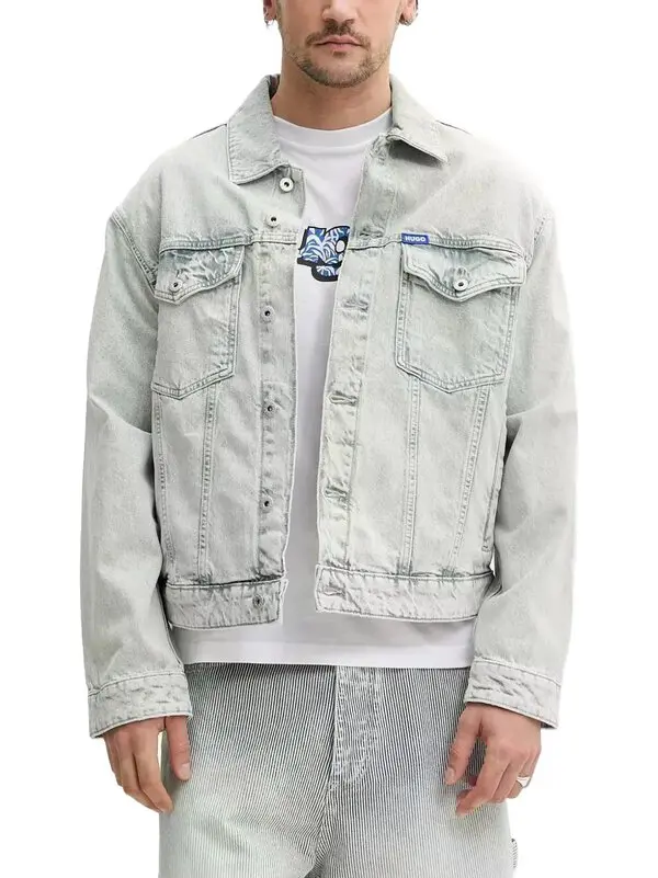 Hugo Denim Jacket With Logo Patch - Grey