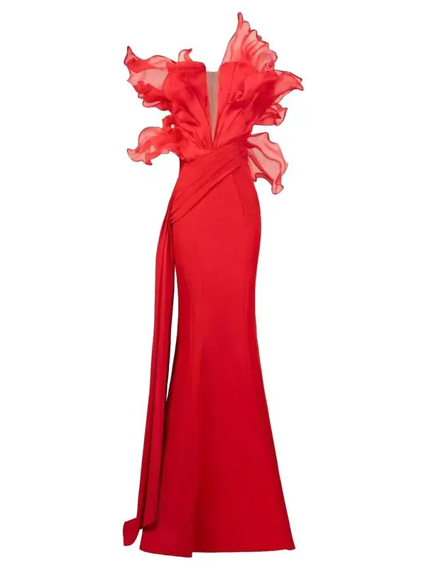 GABY CHARBACHY Fitted Fishtail Gown - Red