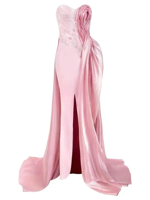 GABY CHARBACHY Embellished Rose-detail Evening Gown - Pink