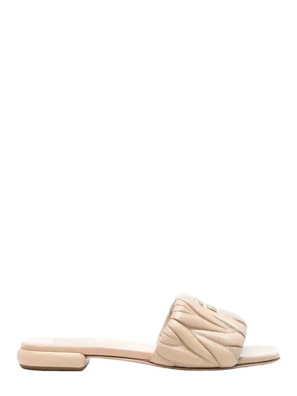 Miu Miu Matelassé Leather Slides - Neutrals