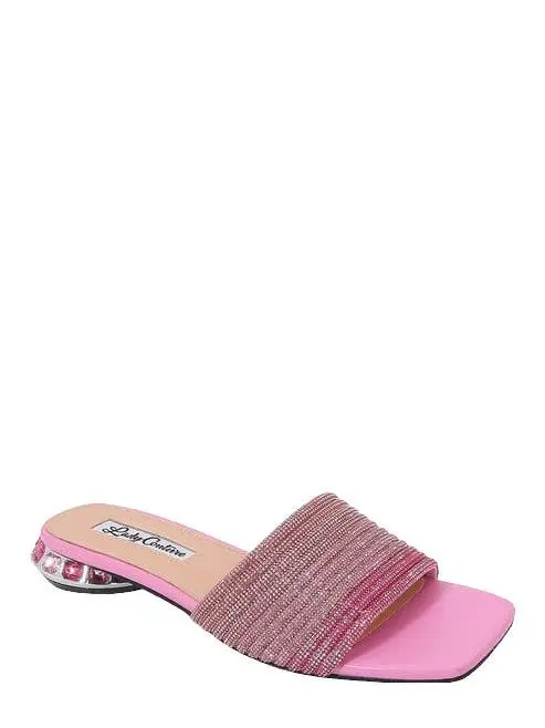 LADY COUTURE Rhinestone Straps Slide With Jewel Heel - Pink Multi
