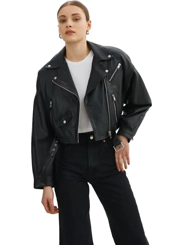 LAMARQUE Dylan 80's Leather Biker Jacket - Black