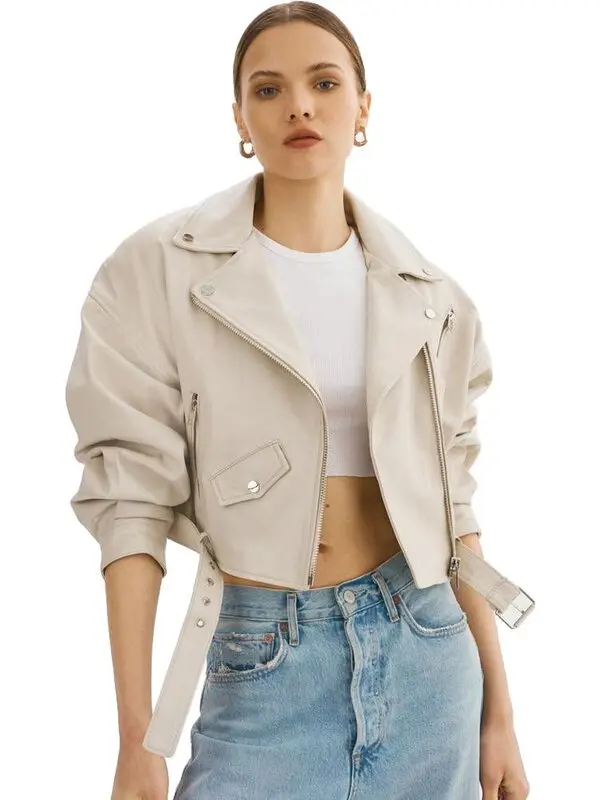 LAMARQUE Dylan 80's Leather Biker Jacket - Bone