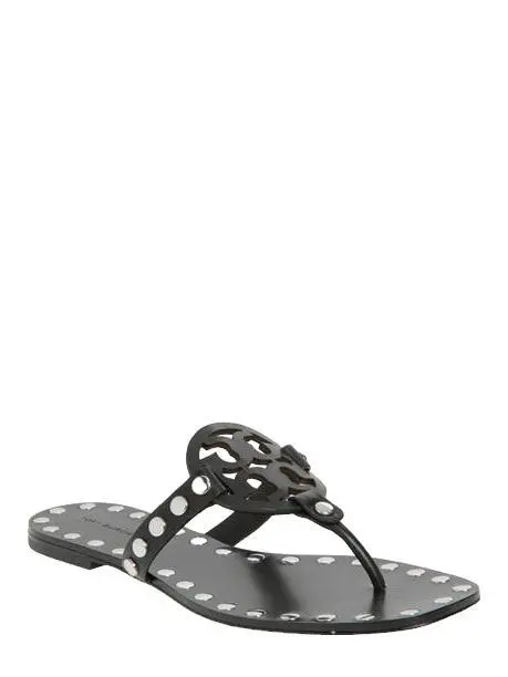 Tory Burch Miller Studded Thong Sandal - Perfect Black /silver