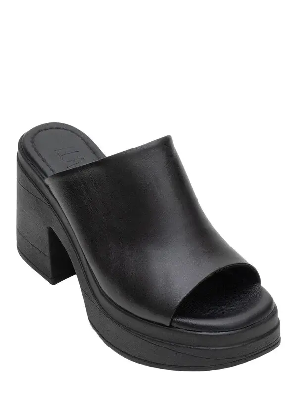 FOREVER & ALWAYS SHOES Nola Leather Platform Mules - Black Leather