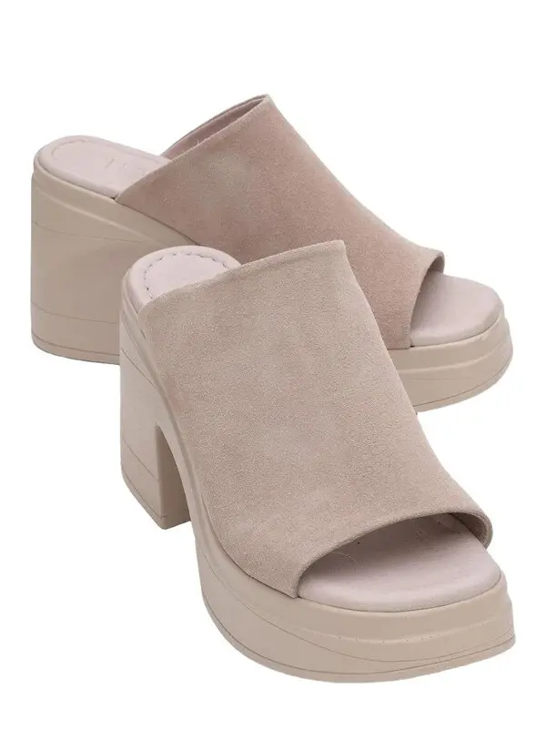 FOREVER & ALWAYS SHOES Nola Leather Platform Mules - Dark Beige Suede Leather
