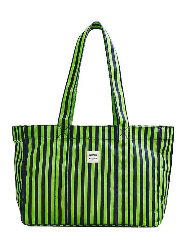 DAMSON MADDER Canvas Tote - Navy Lime Stripe