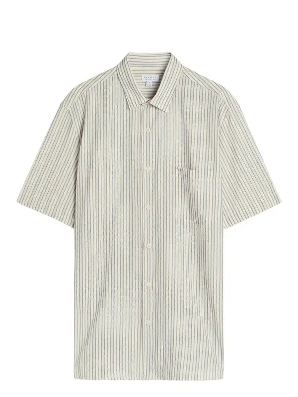 Sunspel Striped Embroidered Cotton Shirt - Blue