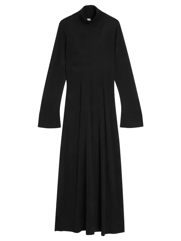 TOTÊME Split Sleeve Semi-sheer Knit Maxi Dress - Black