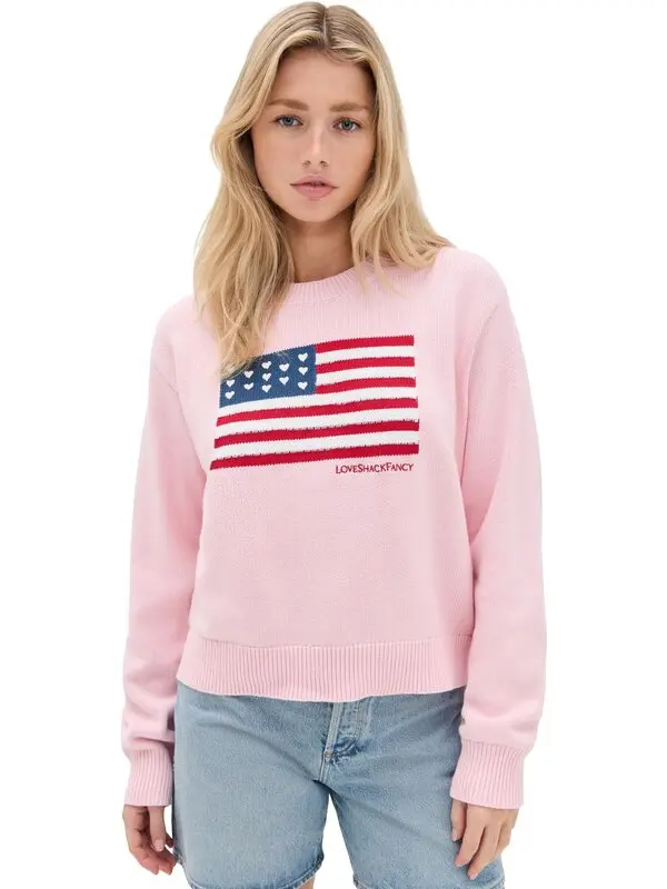 LoveShackFancy Intarsia Usa Flag Pullover - Blushing Liberty