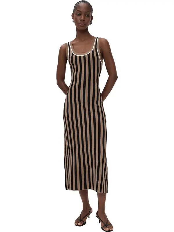 LE BOP Striped Jacquard Knit Maxi Dress - Chocolate/black