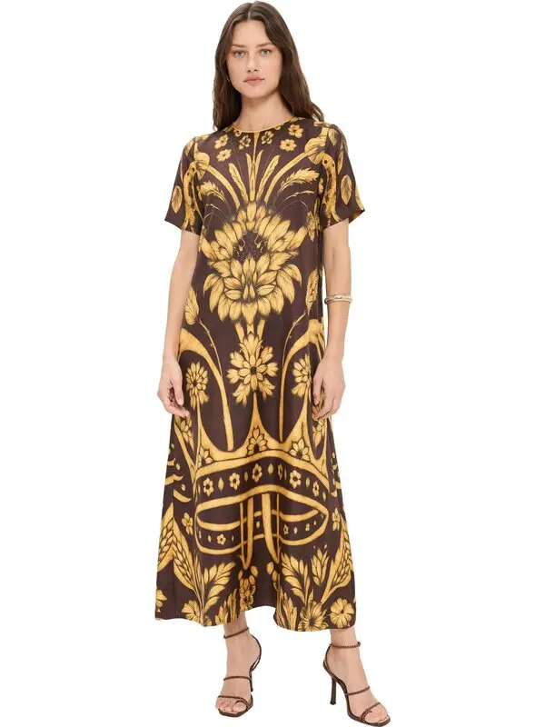 F.R.S FOR RESTLESS SLEEPERS Criso Midi Dress - Brown Background With Crown