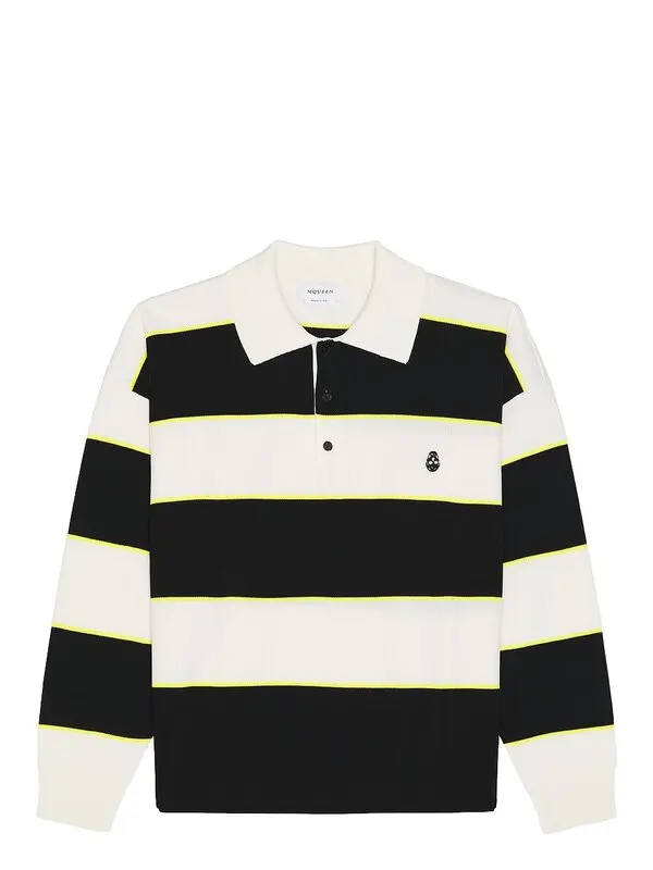 Alexander McQueen Rugby Polo In Black - Black  Ivory  & Yellow