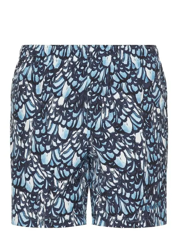 Alexander McQueen Feather Print Swim Short - Navy & Sky Blue