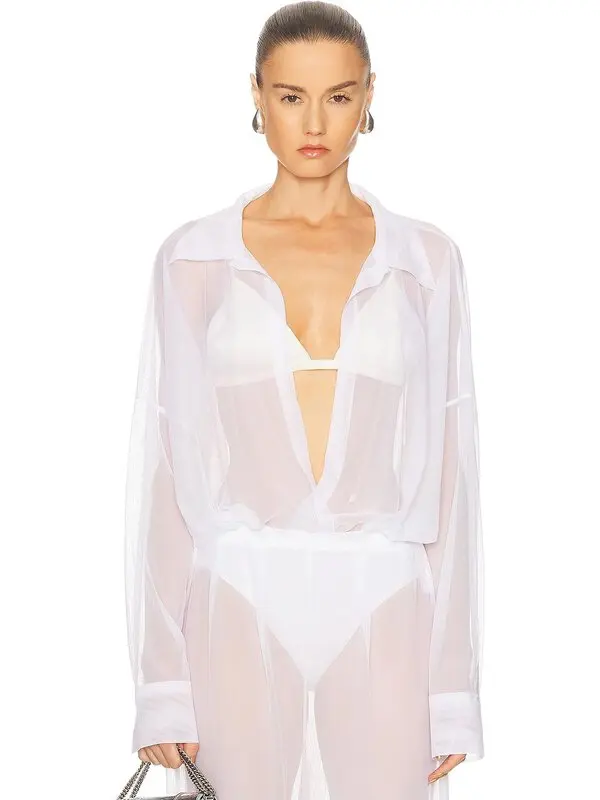 Norma Kamali Super Oversized Boyfriend Shirt Bodysuit - Snow White