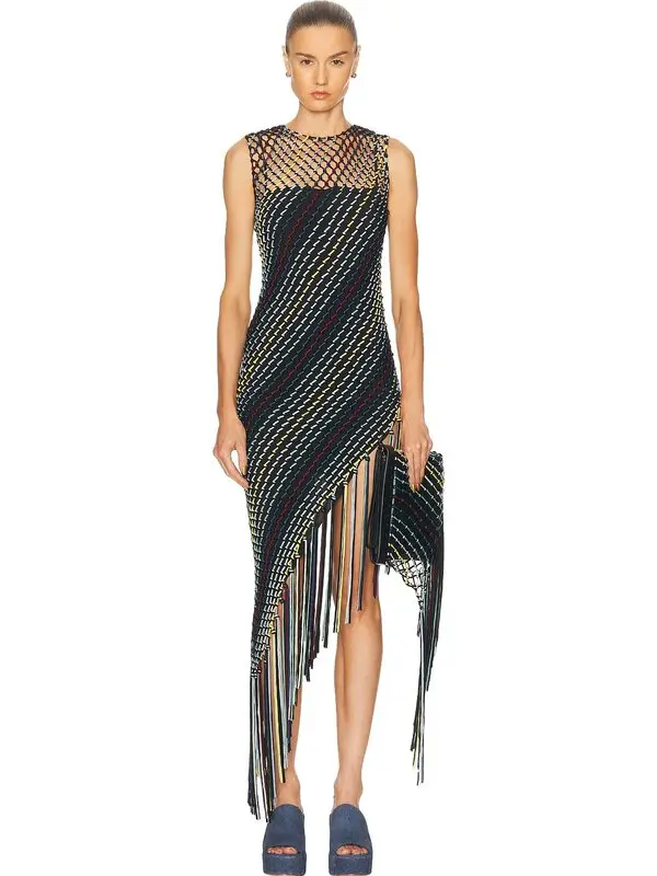 Gabriela Hearst Nabia Crochet Fringed Dress - Black Multi