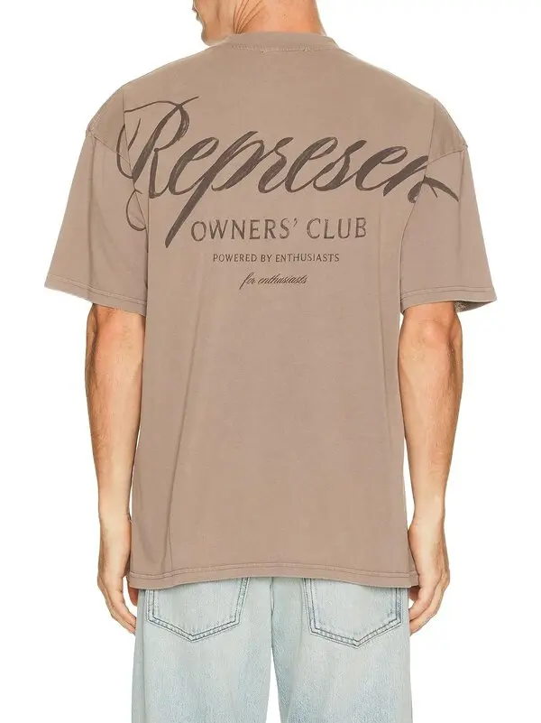 REPRESENT Owners Club Script Tee Shirt In Brown - Truffle