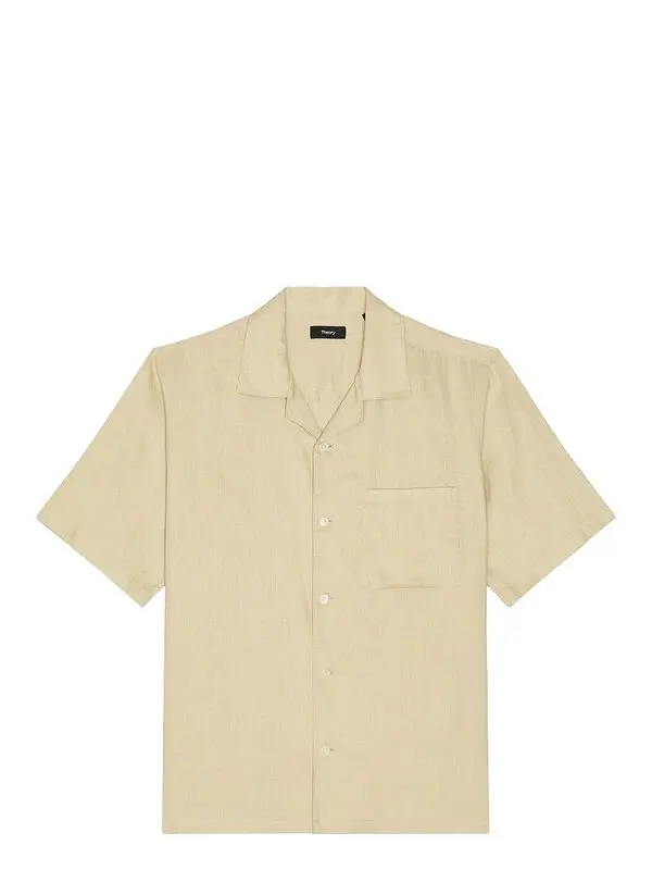 Theory Noll Short Sleeve Camp Shirt In Cream - Chino