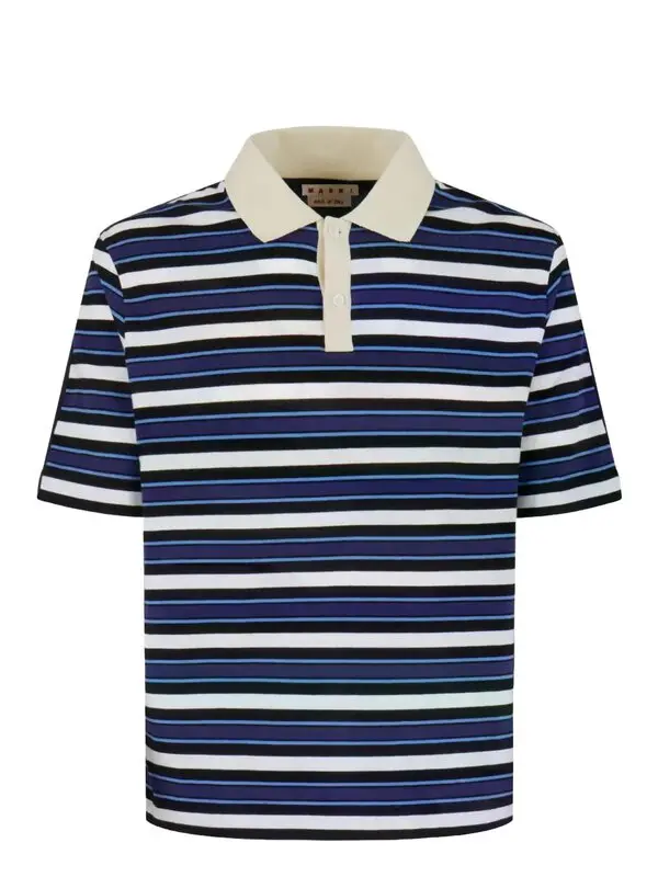 Marni Striped Cotton Polo Shirt - Black