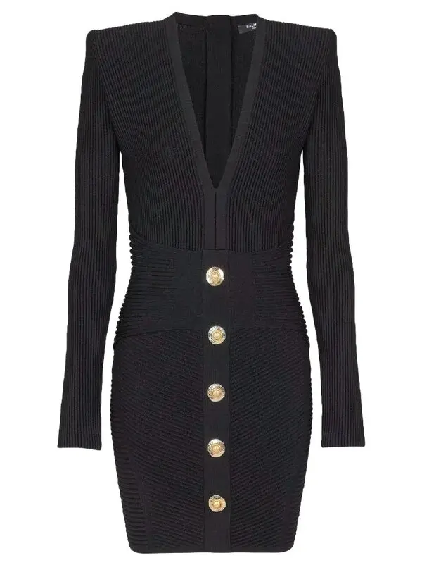 Balmain Ribbed Bodycon Dress - Black