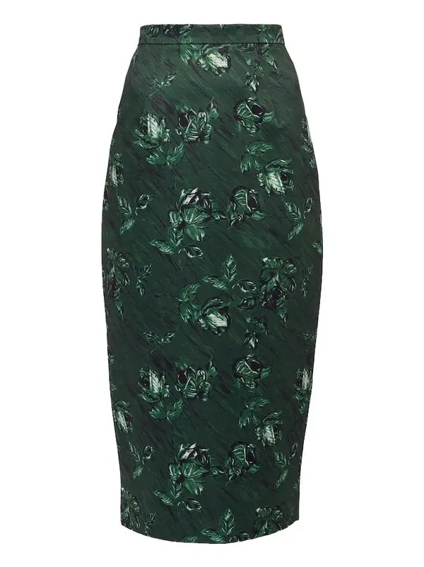 EMILIA WICKSTEAD Lorelei Floral Taffeta Faille Pencil Skirt - Green
