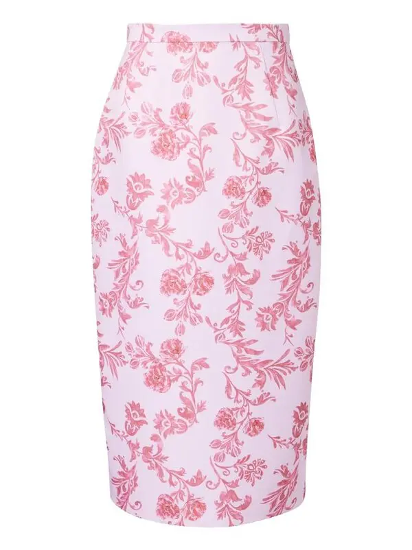 EMILIA WICKSTEAD Lorelei Floral Taffeta Faille Pencil Skirt - Pink