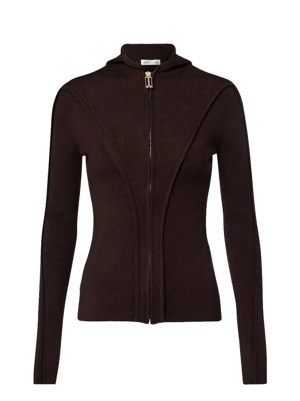 Victoria Beckham Wool-blend Jersey Zip-up Hoodie - Brown