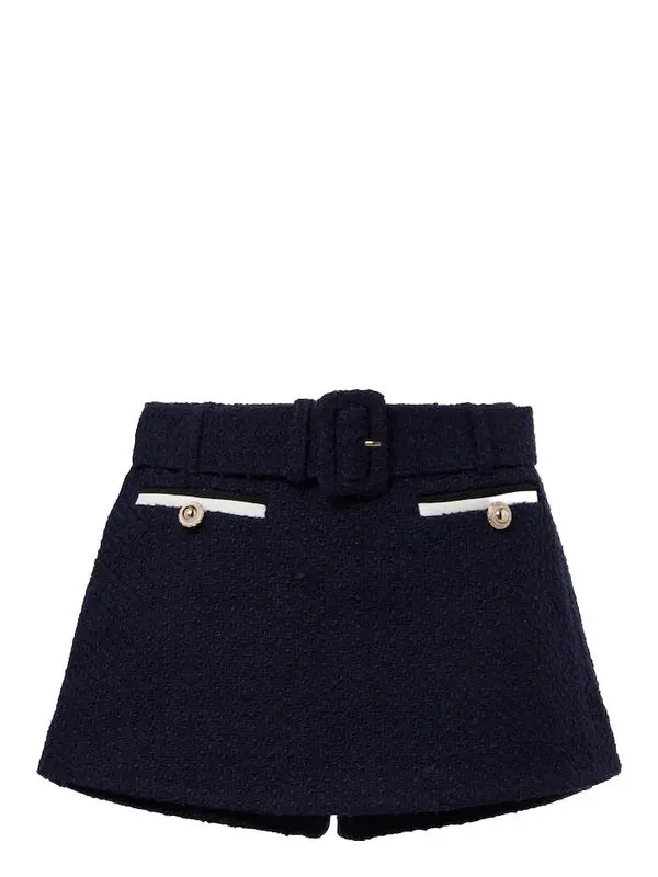 SELF-PORTRAIT Belted Bouclé Skort - Blue