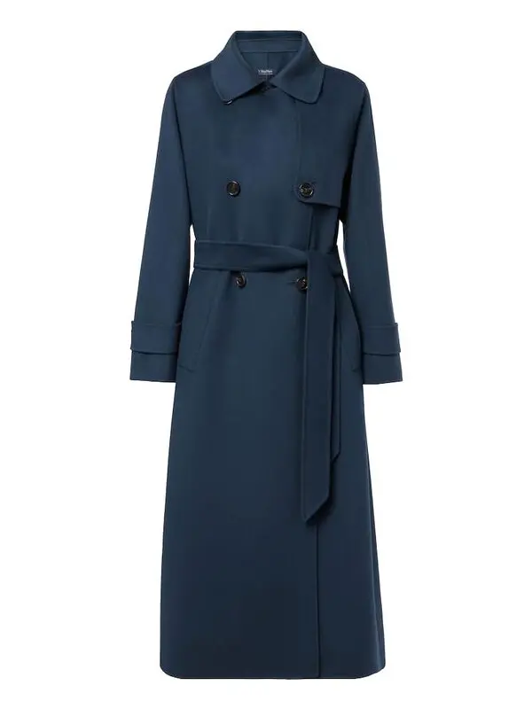Max Mara Belted Virgin Wool Coat - Blue