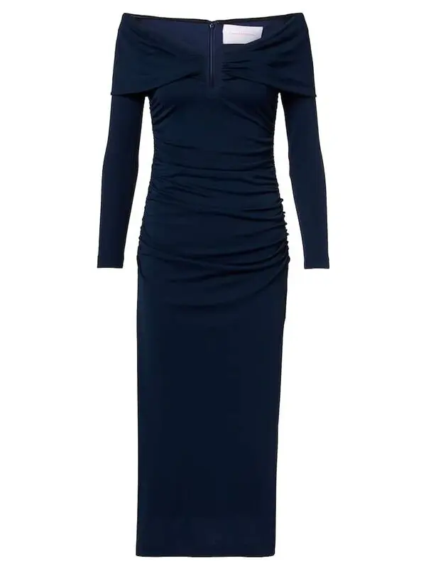 Carolina Herrera Off-shoulder Ruched Midi Dress - Blue
