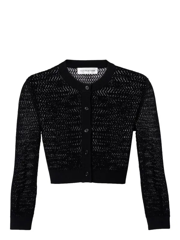 Victoria Beckham Pointelle Cropped Cardigan - Black