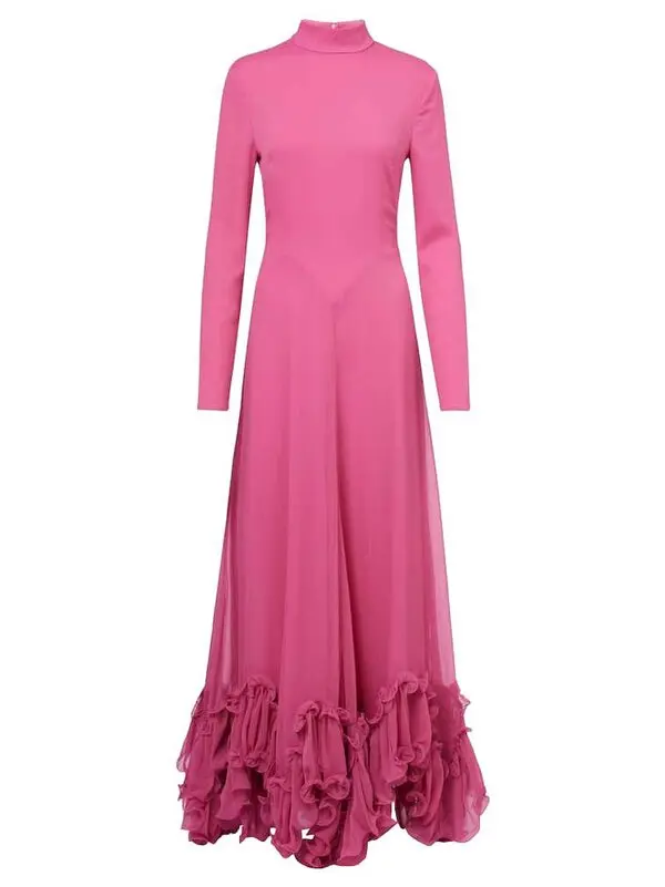 Remain Birger Christensen Ruffled Chiffon Maxi Dress - Pink