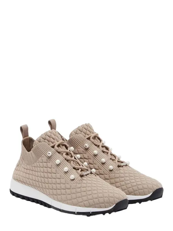 JIMMY CHOO Veles Faux Pearl Embellished Sneakers - Beige
