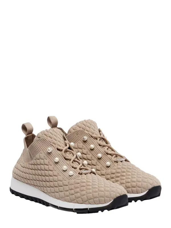 JIMMY CHOO Veles Faux Pearl Embellished Sneakers - Brown